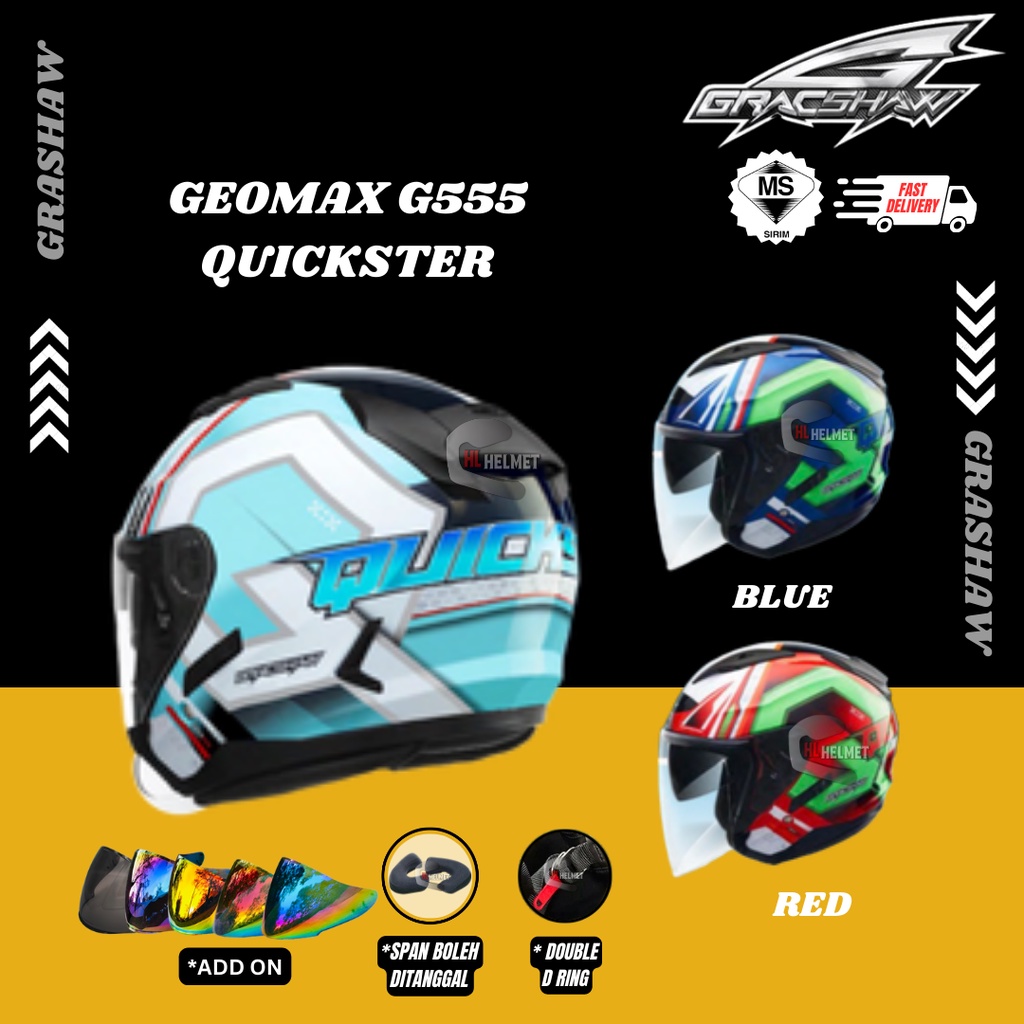 GRACSHAW GEOMAX G555 QUICKSTER HELMET DOUBLE VISOR (GRACSHAW HELMET ...