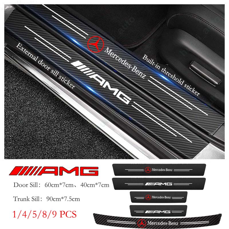 Mercedes Benz Car Door Sill Sticker Anti-Scratch Carbon Fiber leather ...