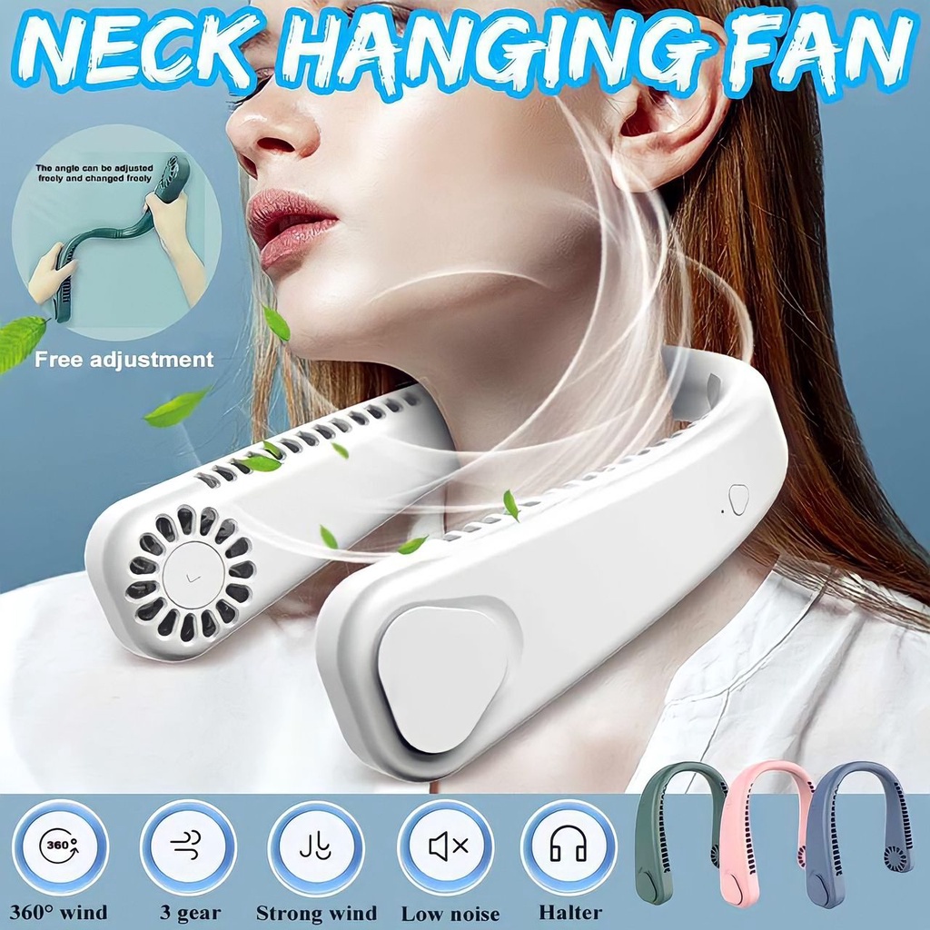 Neck Fan Bladeless Cooling USB Rechargeable 3 Wind Speed Select Mute ...