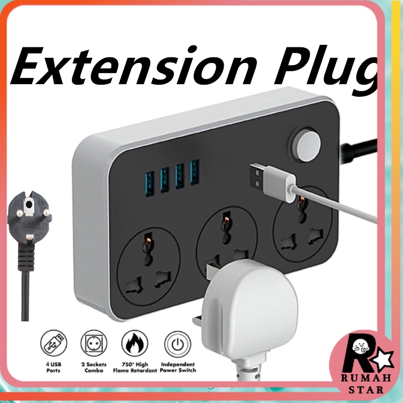 Extension Plug 4 USB Ports Power Up Universal Power Protector Outlet ...