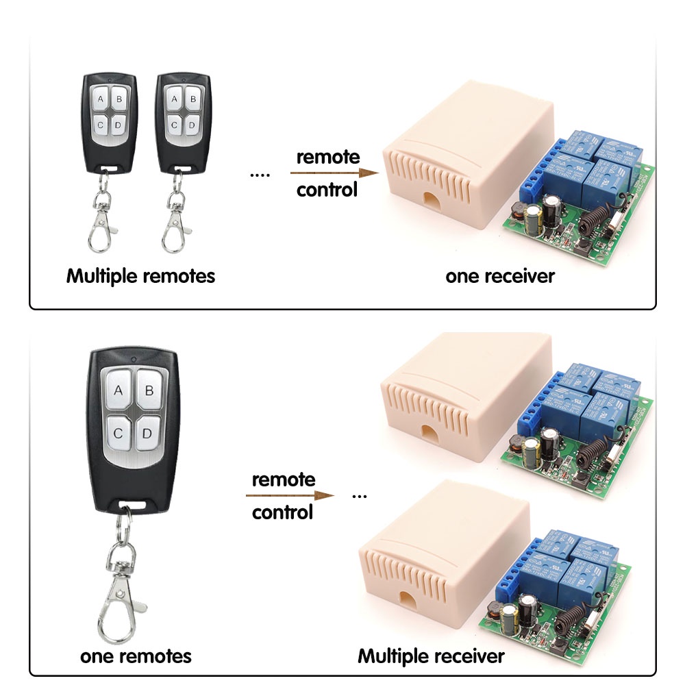 433Mhz Universal Remote Control Receiver AC 110V 220V 10A Controller 4 ...