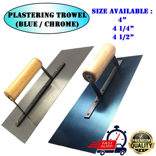 4" - 4 1/2" BLUE / CHROME PLASTERING TROWEL CEMENT / BESI SIMEN PLASTER ...