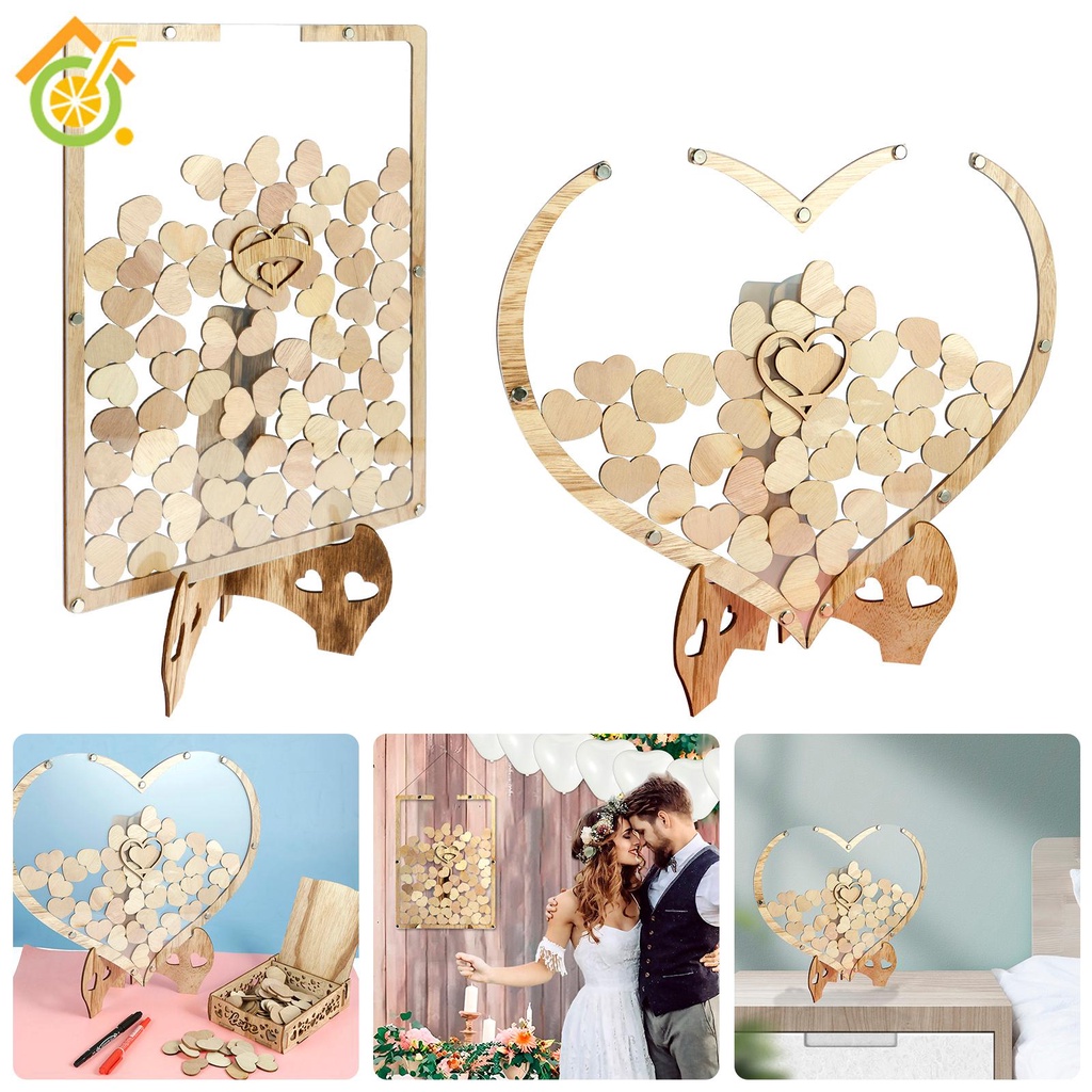 Wedding Guest Book Set with 80 Heart Sign Cards 2 Pens and Storage Box ...
