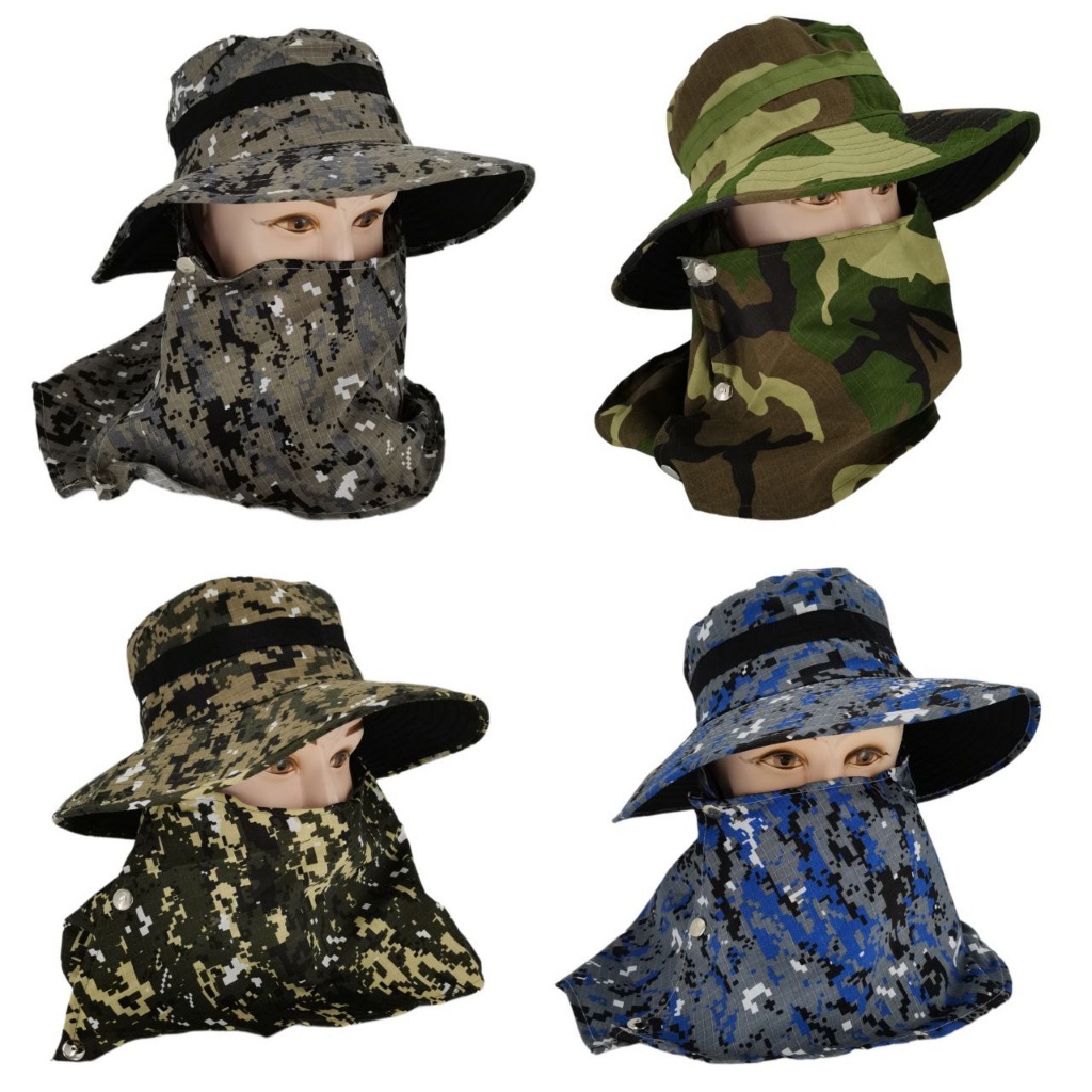 Topi UV HAT Fishing Bucket Hat Mask Outdoor Hiking Farm Hat Sun ...