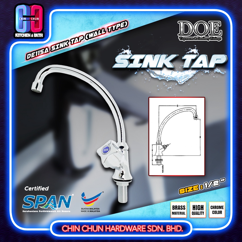DOE DE115A SINK TAP (SINK TYPE) | PILLAR MOUNTED SINK TAP | ABS HANDLE ...
