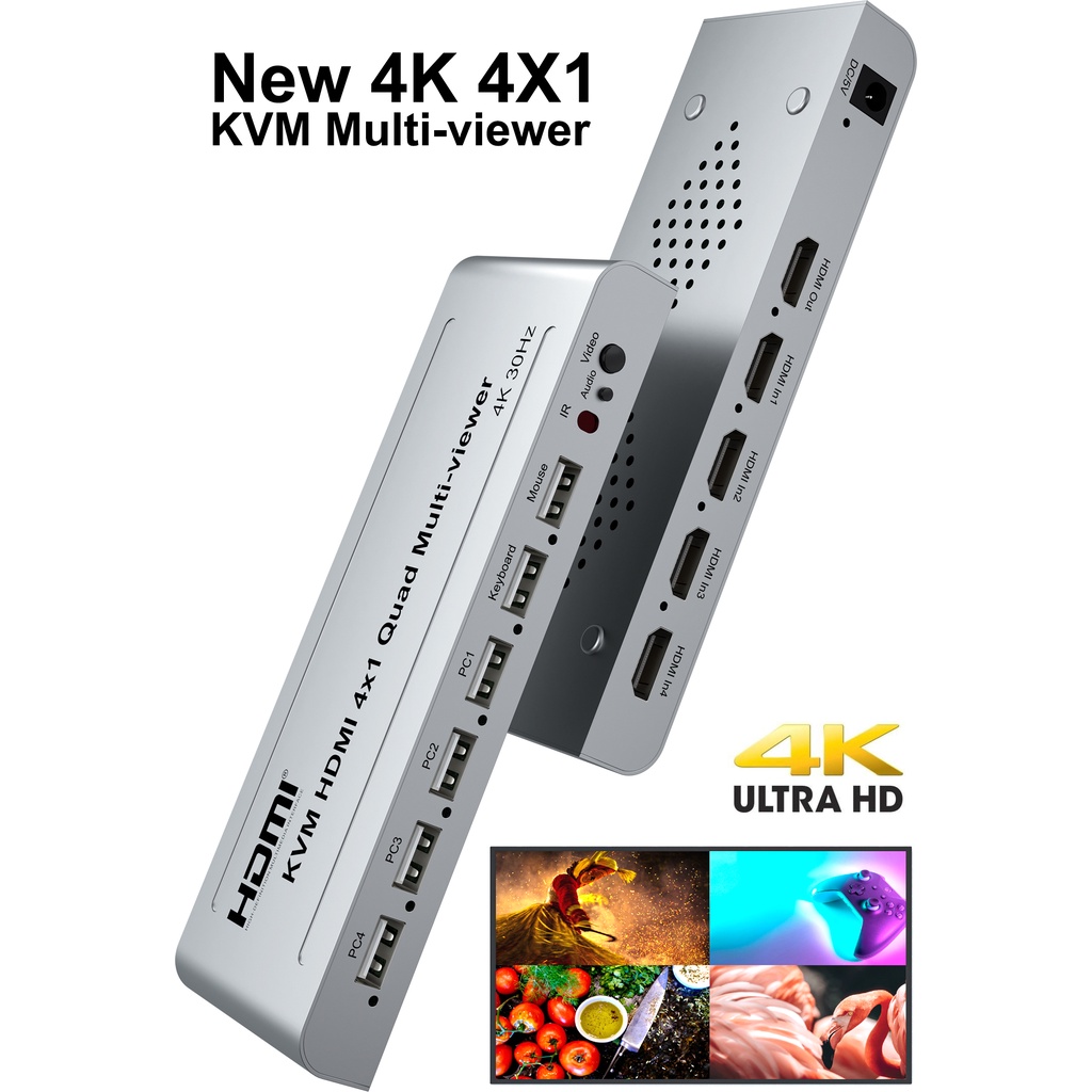 4K USB KVM 4x1 HDMI Quad Multi-viewer 4x1 Multiviewer 4 In 1 Out ...