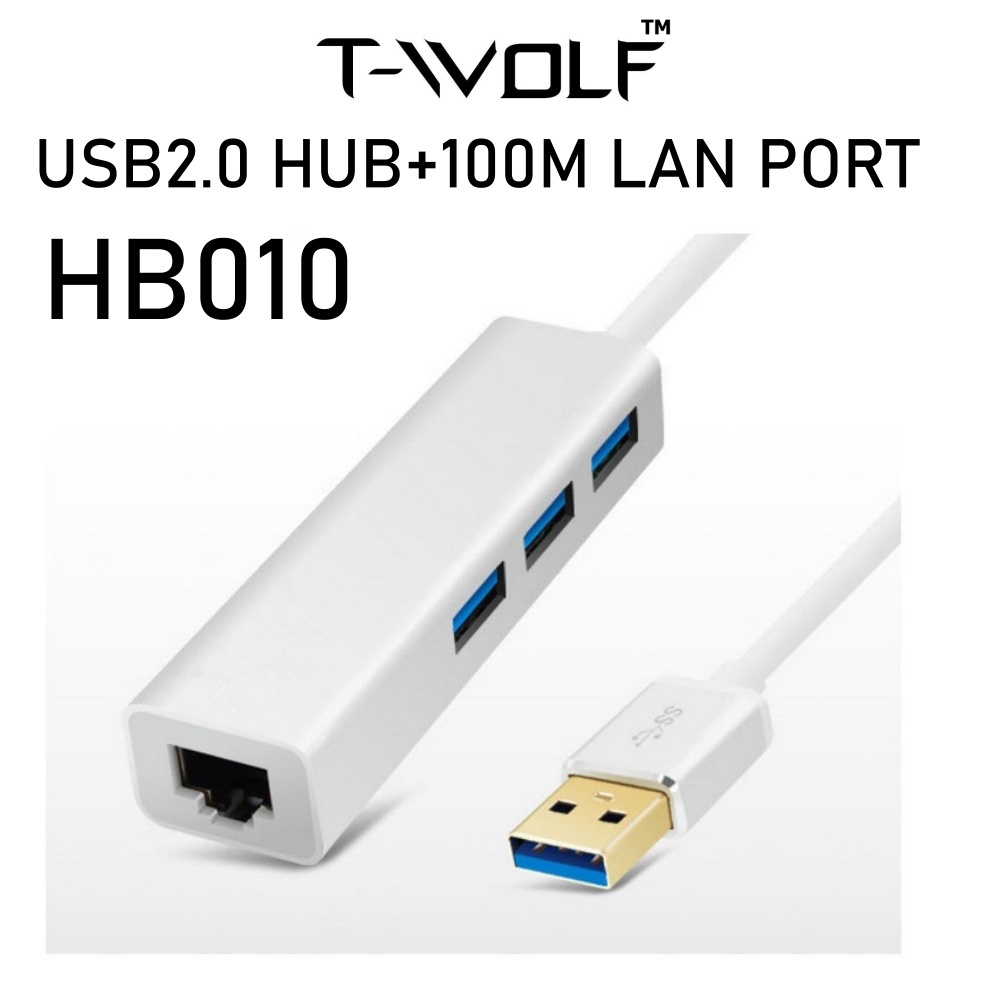 T-WOLF HB010 USB HUB WITH LAN PORT 3 USB2.0 HUB + RJ45 Lan for Ethernet ...