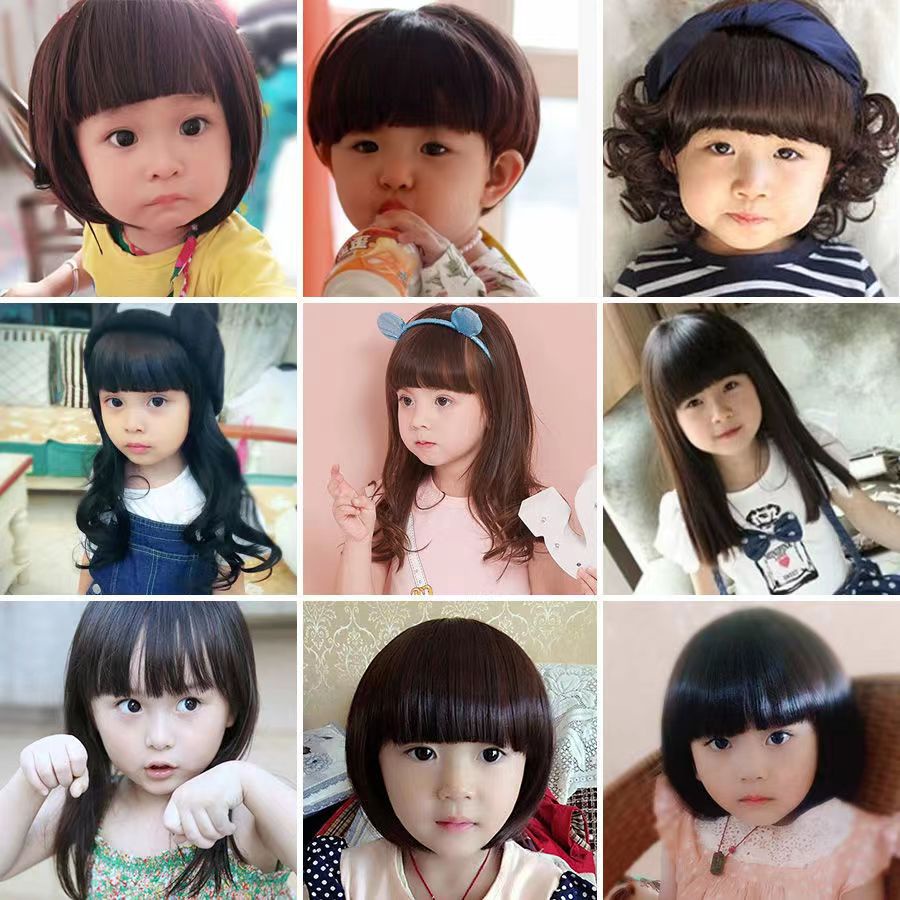 Children's wigs short curly hair baby photo photography brown black ...