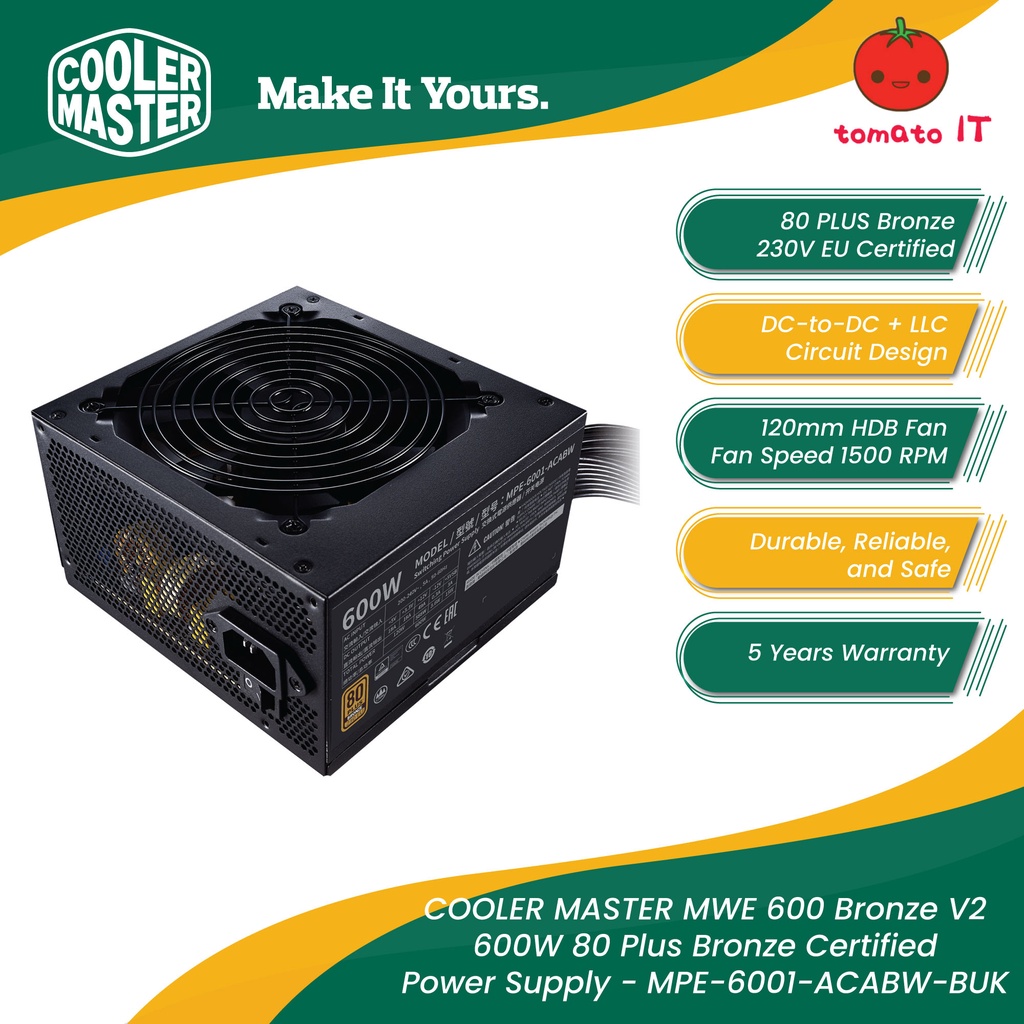 COOLER MASTER MWE 600 Bronze V2 600W 80 Plus Bronze Certified Power ...
