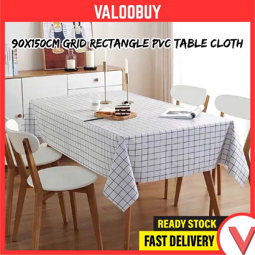 90cm*150cm Grid Rectangle PVC Table Cloth Plastic Alas Meja Waterproof ...