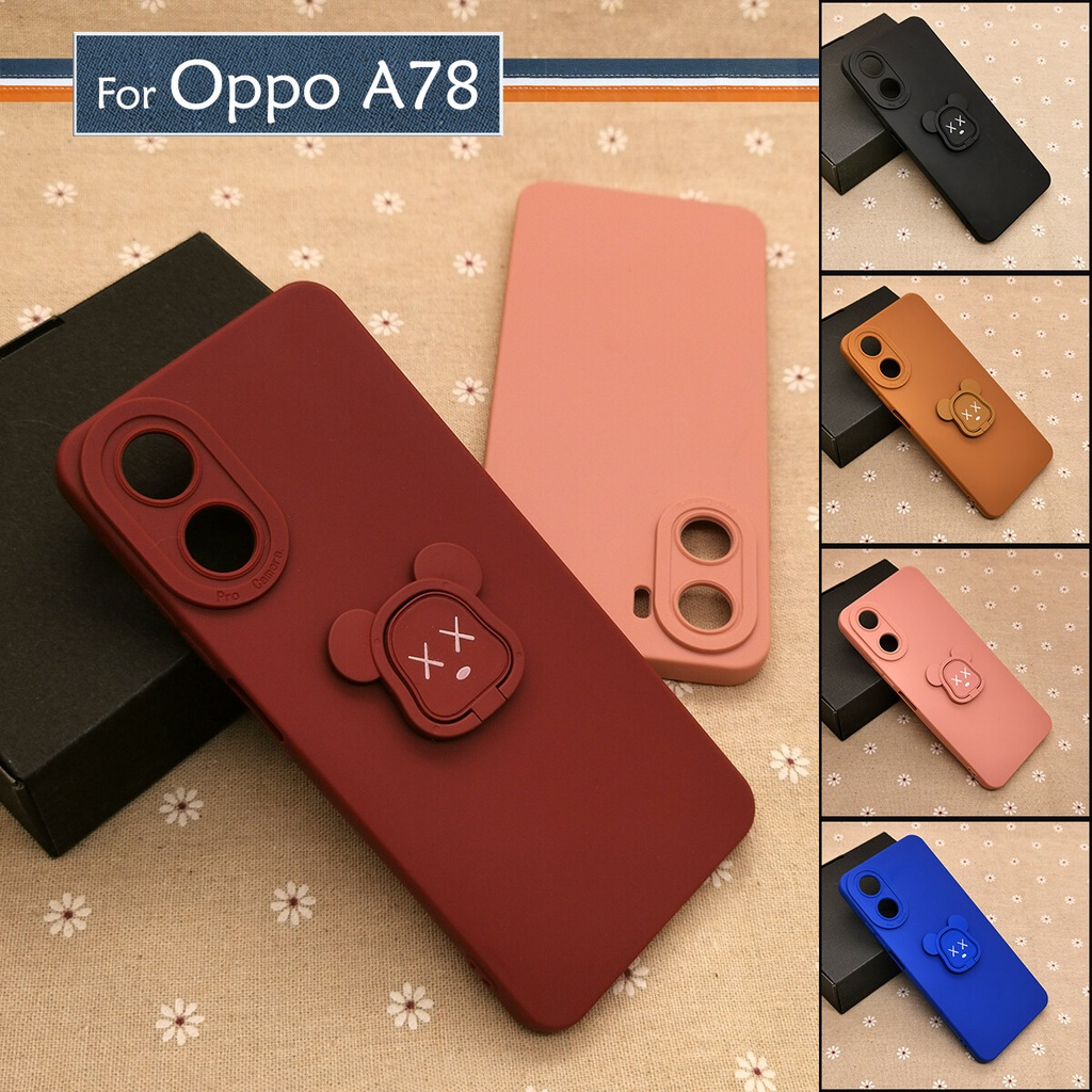 Oppo A78 5G Plain DIY Bear Stand Ring I-Ring Back Silicone Case TPU ...