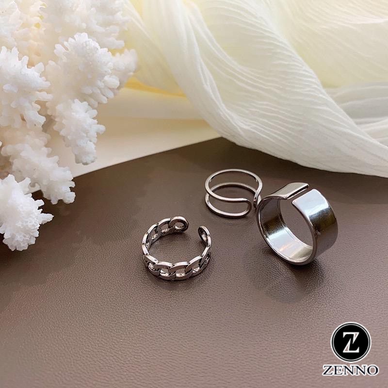 (3pcs/5pcs RING SET)Adjustable Simple Black Silver Ring Set Unisex ...