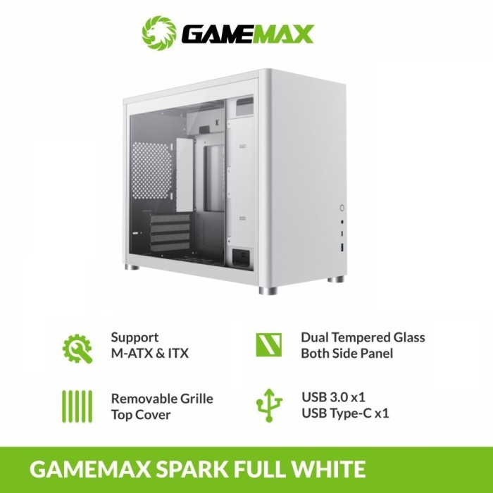 Gamemax Spark Full White M-ATX Desktop Gaming Computer Case | Shopee ...