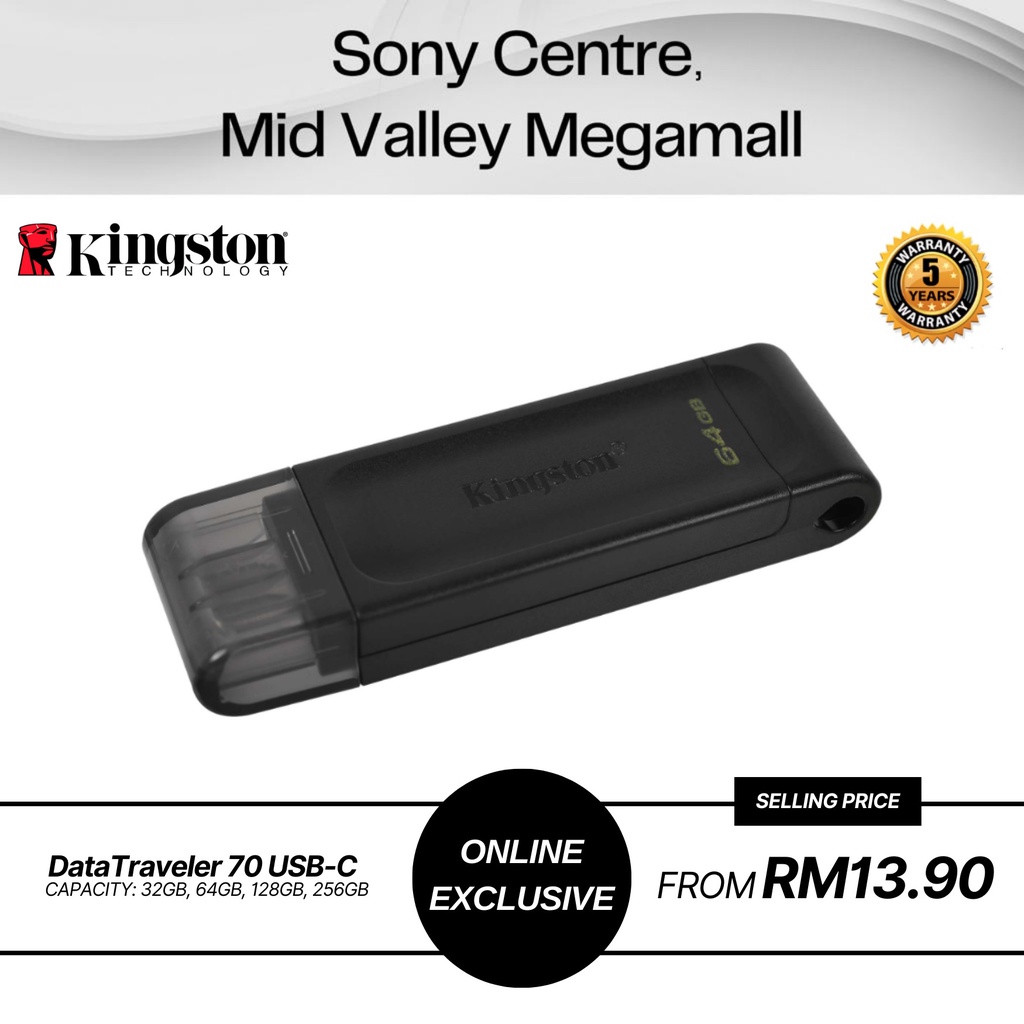 Kingston DataTraveler 70 DT70 USB-C Flash Drive (256GB/128GB/64GB/32GB ...