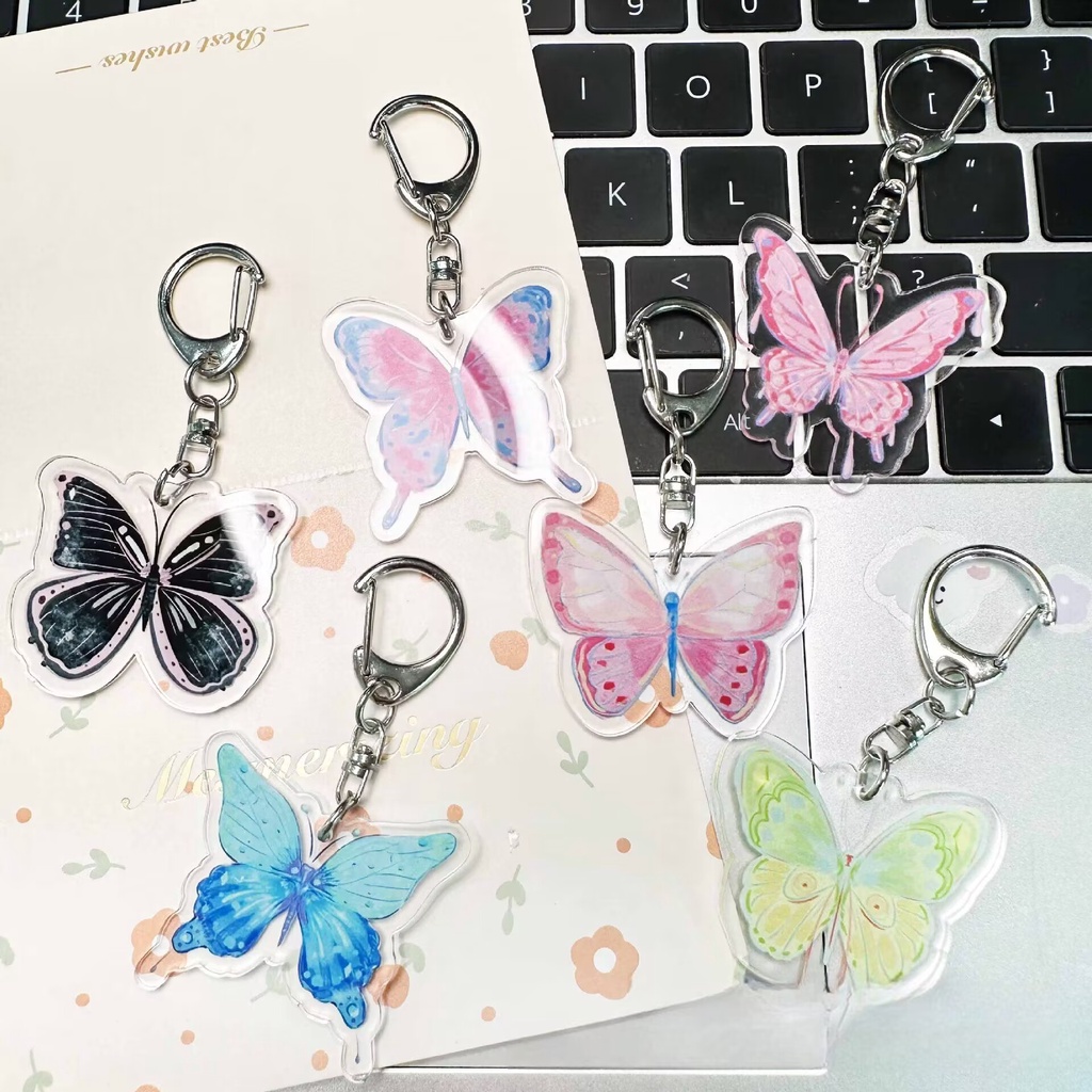 Y2K Butterfly Colorful Keychain Acrylic Keyring Schoolbag Pendant Cute ...