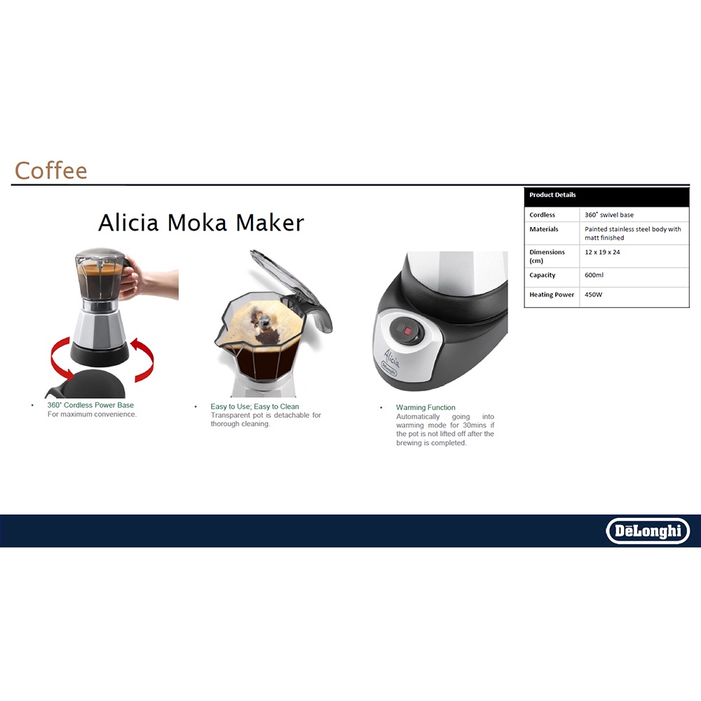 DeLonghi Alicia Plus Electric Moka Pot Coffee Maker EMKM6.B | Shopee Malaysia