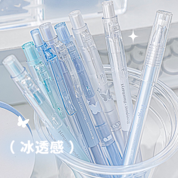 Cdaily|4pcs Fluorite Gel Pen Ice Transparent Feeling Set Pen Black 0 ...