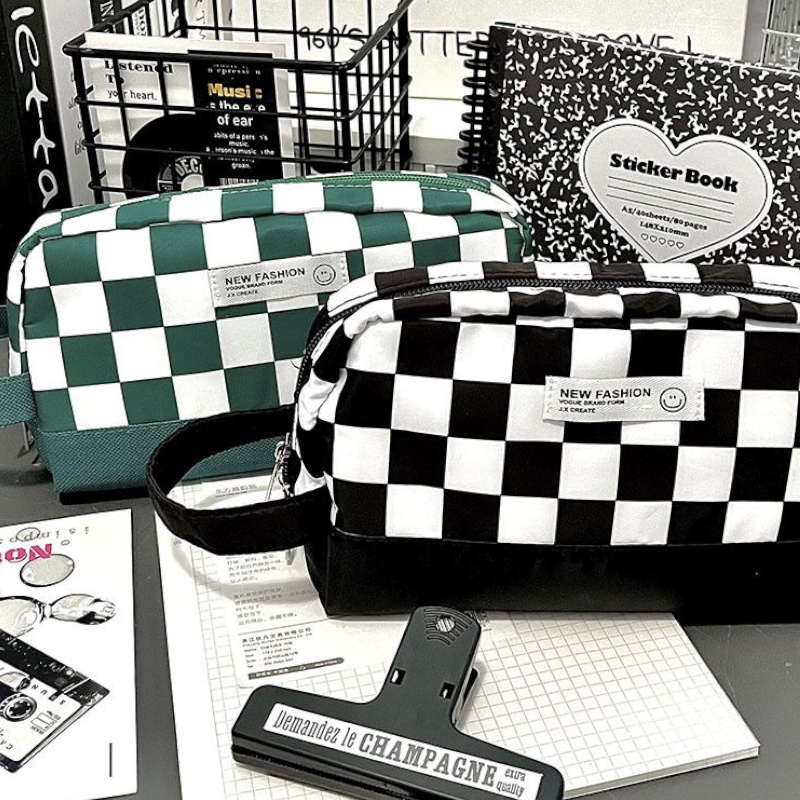 Large Capacity Pencil Bag Creative Black and White Checkerboard Grid ...
