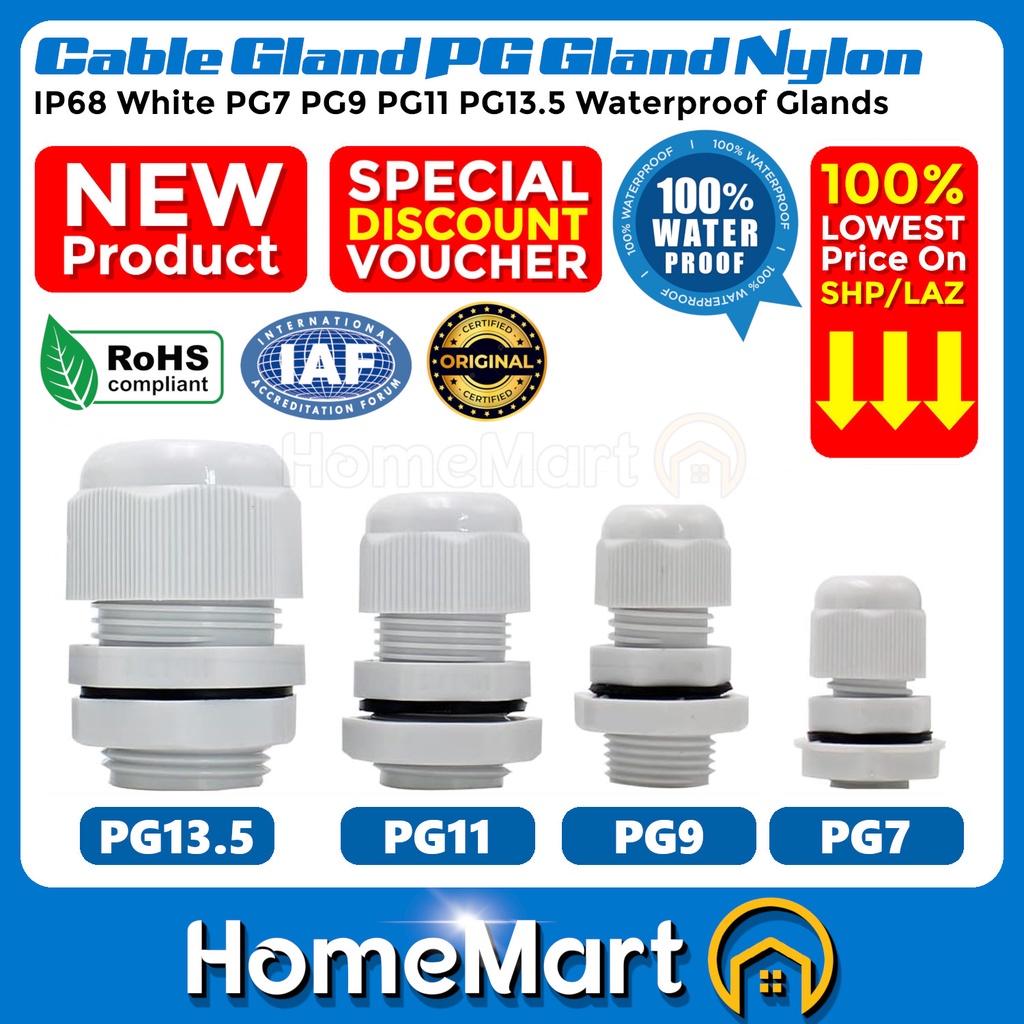 Cable Gland PG Gland Nylon IP68 White PG7 PG9 PG11 PG13.5 Waterproof ...
