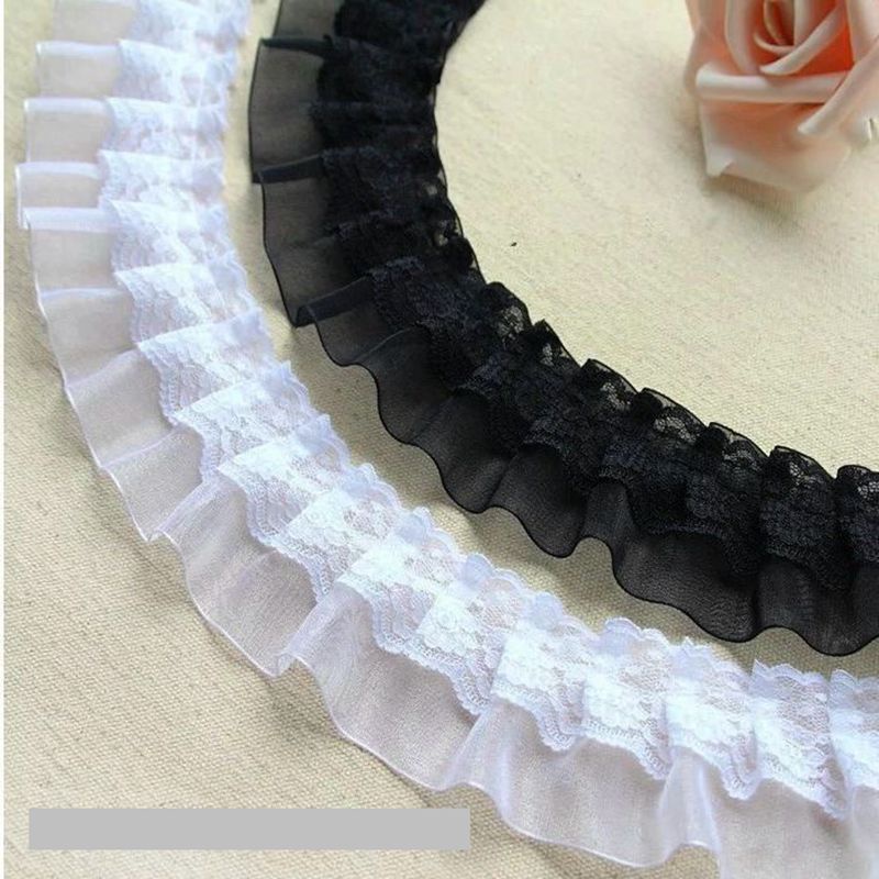 1 yard Lace Trim Ruffle Ribbons Double Tulle Layers Mesh Fabric DIY ...