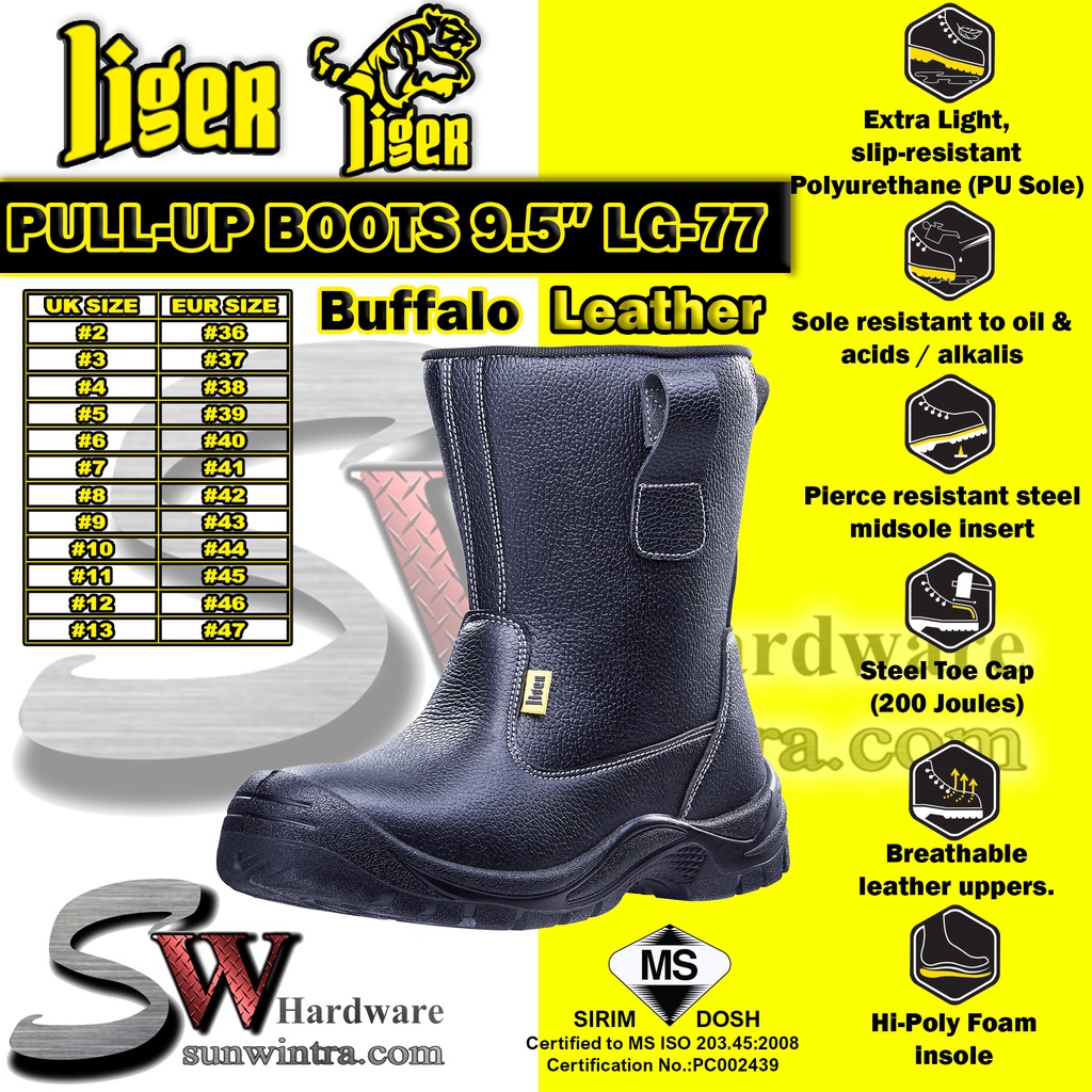 LIGER 9.5 Inch Pull-Up Boots Sirim Safety Shoes Buffalo Leather LG-77 ...