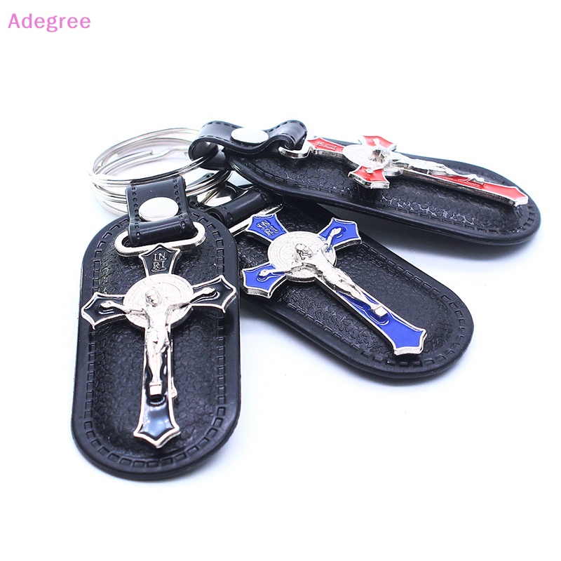 Adegree Leather Cross Jesus Keychains For Men Women Catholic Christian ...