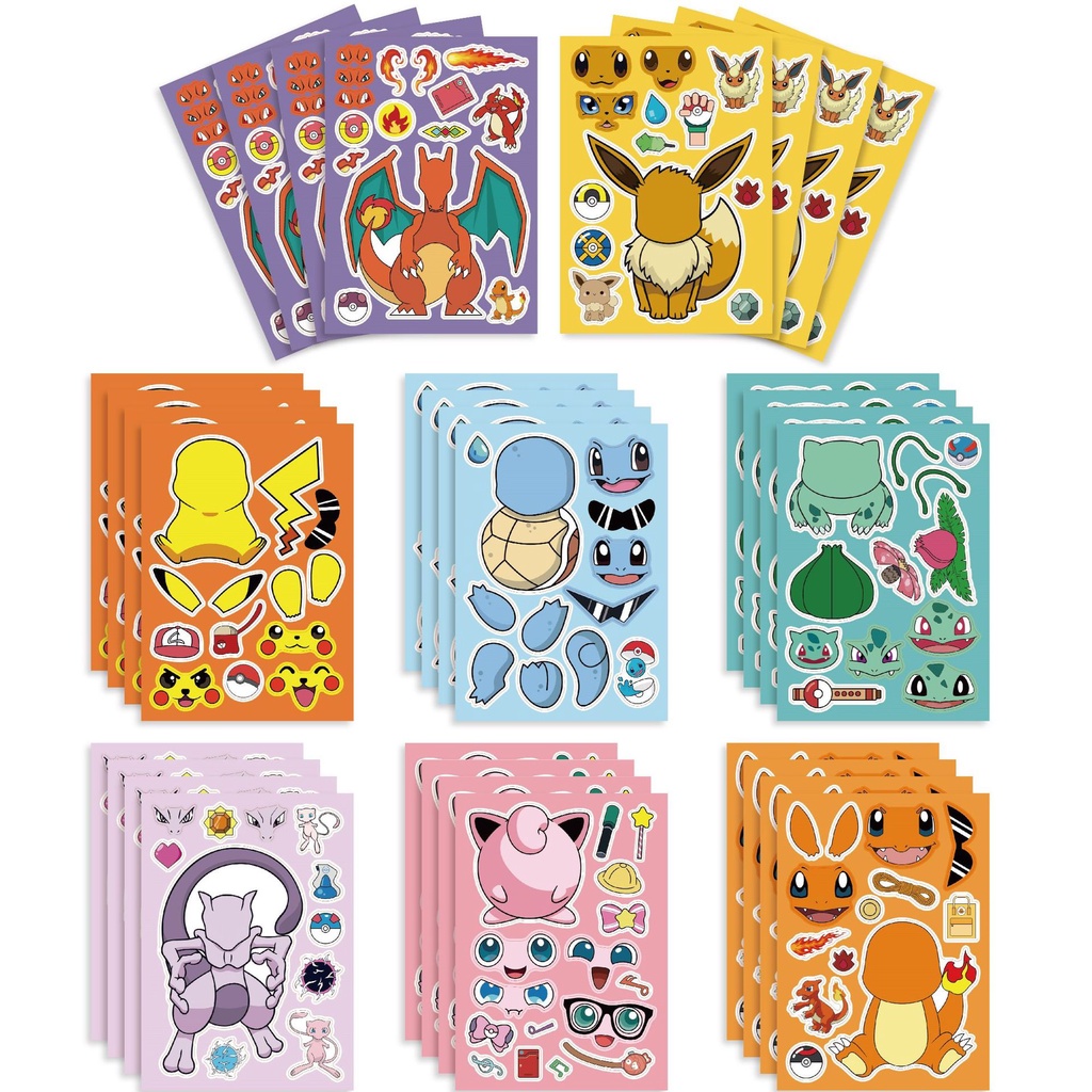 16PCS Make A Face Pokémon Pikachu Children's Anime Cartoon Parent-child ...