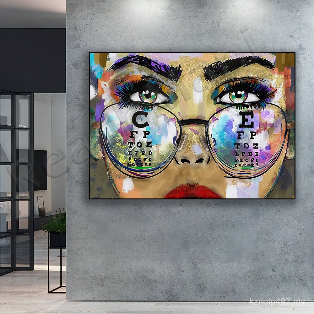 Eye glass chart poster, eye art, eye painting, i test chart monochrome ...