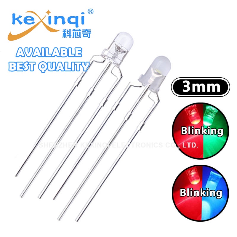 20pcs F3 3mm Flash Green Red Blue Bi-Color LED Light-Emitting-Diode 3 ...