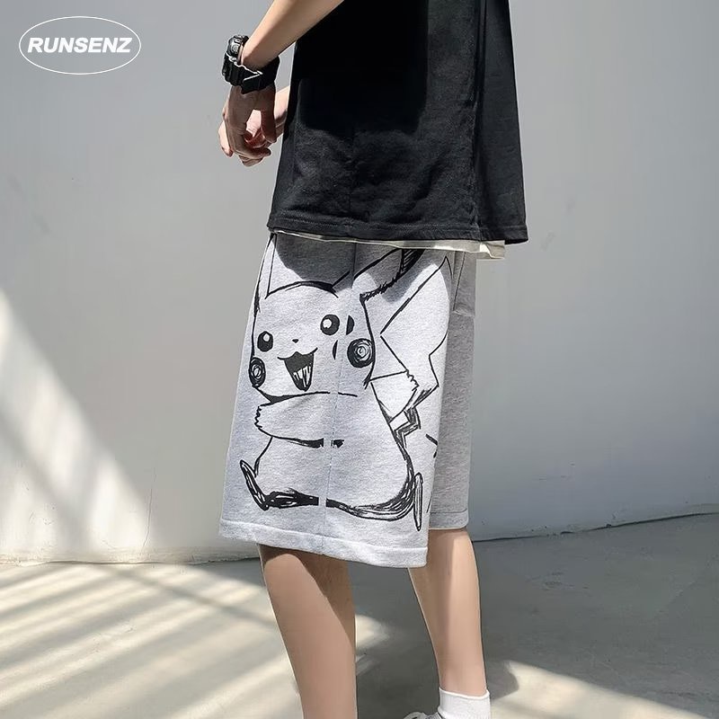 M-8XL Anime Pikachu Shorts Men Fashion Plus Size Casual Loose Wide Leg ...