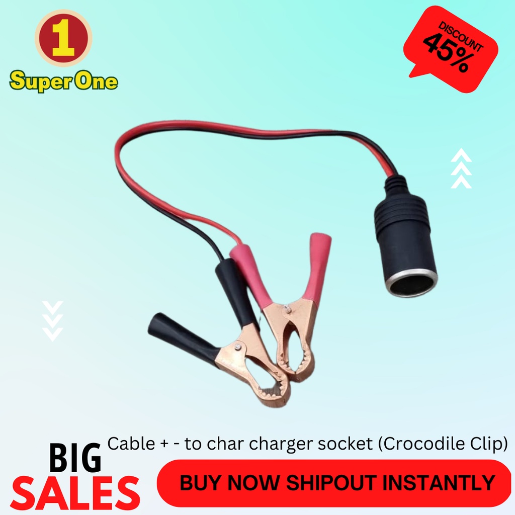 Car Smoke Lighter Crocodile Clips Battery Clip-On Plug Socket 12V-24V ...