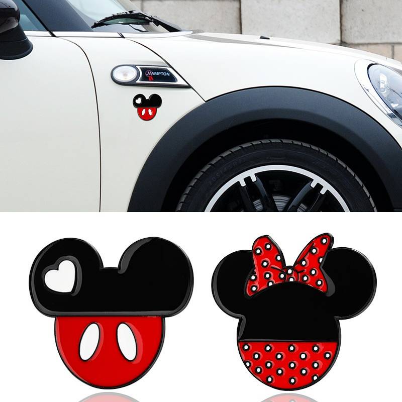 BMW Mini Car Sticker Rear Car Badge 3D Mickey Car Stickers Cute Metal ...