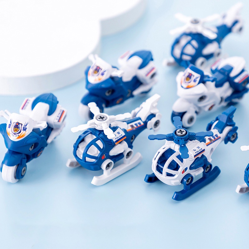Cartoon Assembly Motorcycle Toy DIY Assembly Airplane Police Car ...