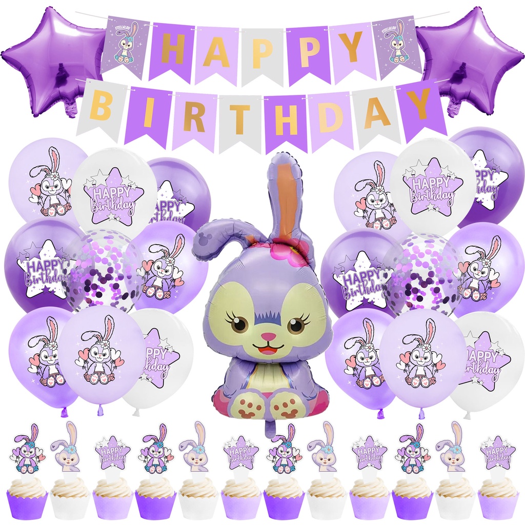 Stellalou Girl Children Cartoon Happy Birthday Number Purple Balloon ...