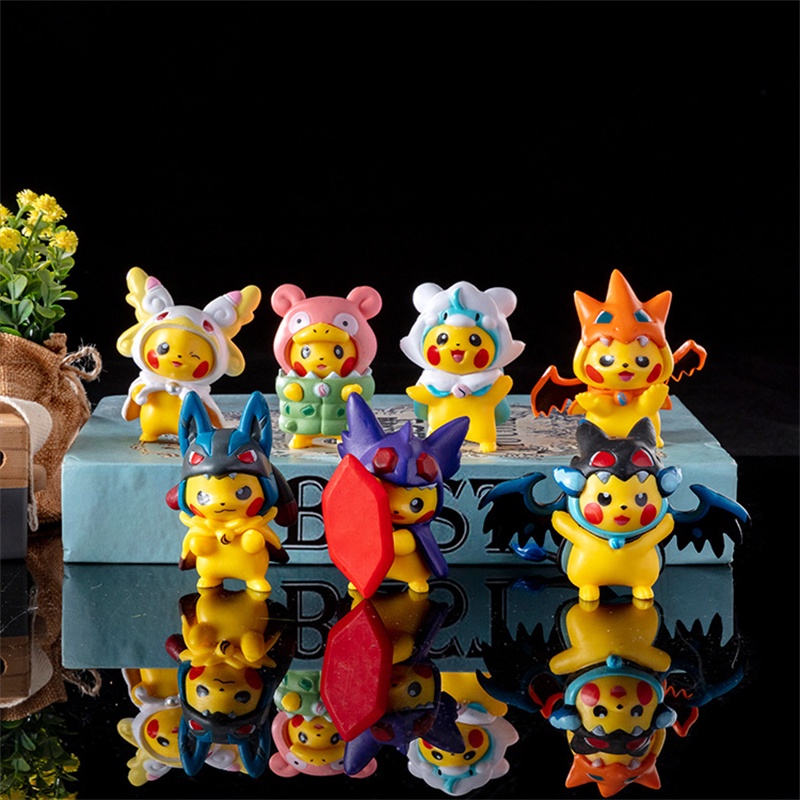7PCS Mini Anime Dress up Pikachu Figure PVC Collectible Model Toy Gift ...