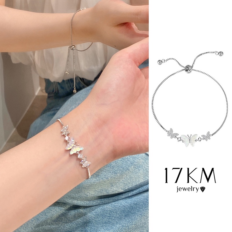 17KM Crystal Butterfly Bracelet Elegant Pulling Silver Bracelets for ...