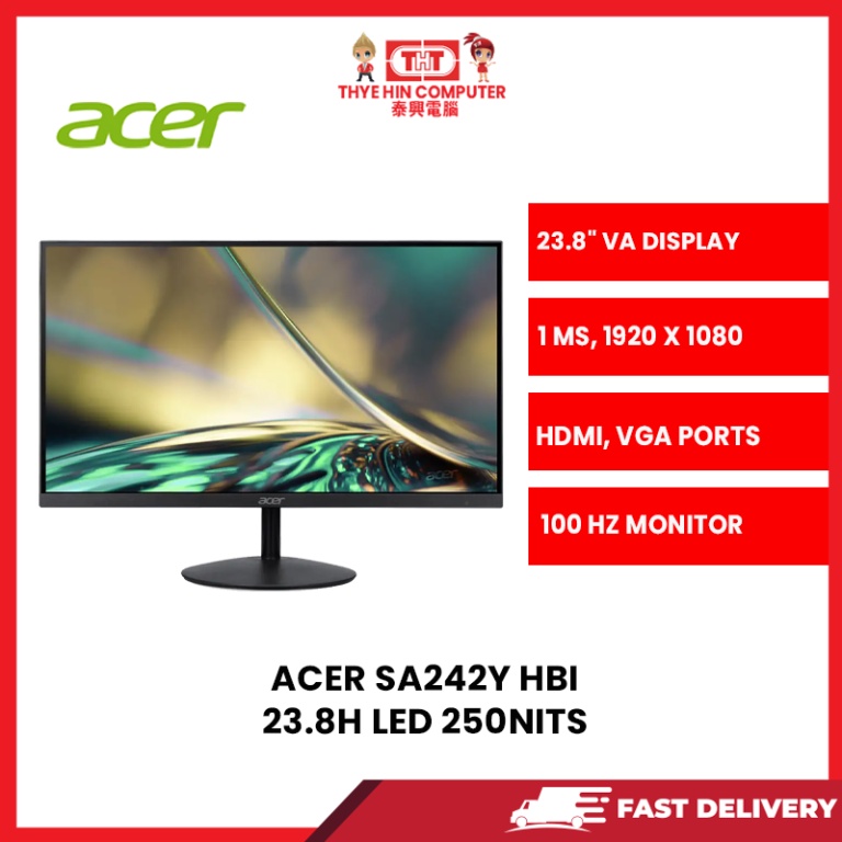 ACER SA242Y HBI,23.8H,LED,BLACK,250NITS,VGA,HDMI | Shopee Malaysia