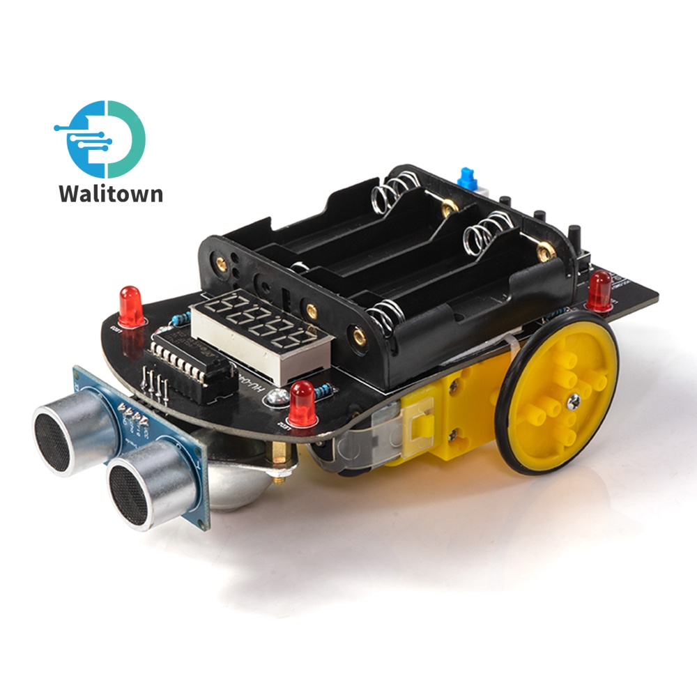 51 single-chip microcomputer intelligent trolley ultrasonic obstacle avoidance trolley ranging ...