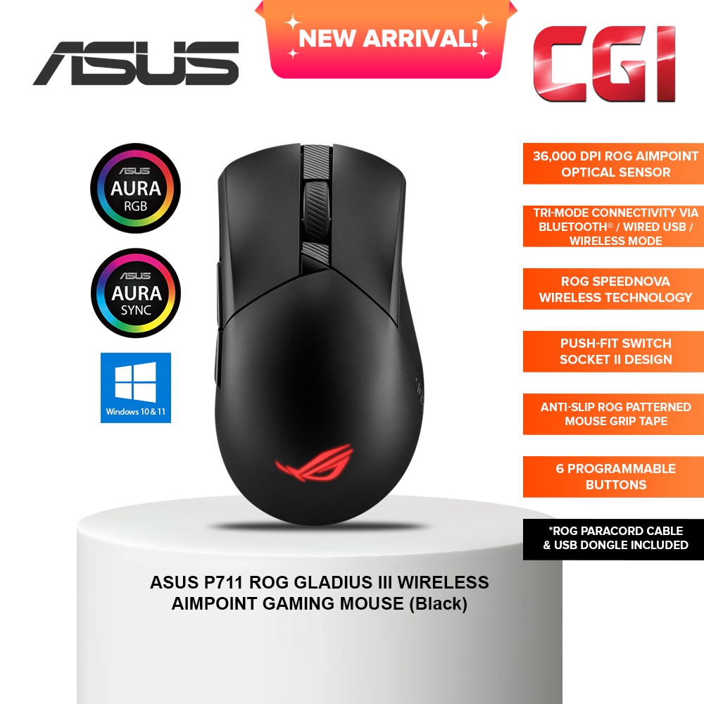 Asus P711 ROG Gladius III Wireless AimPoint 36,000DPI SpeedNova Tri-mode Lightweight Gaming ...