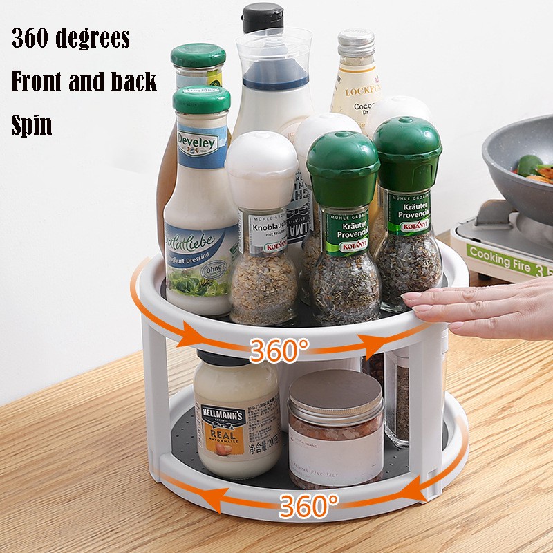 Rotatable Spice Rack with 2 Tiers Small Plastic Kitchen Storage for ...