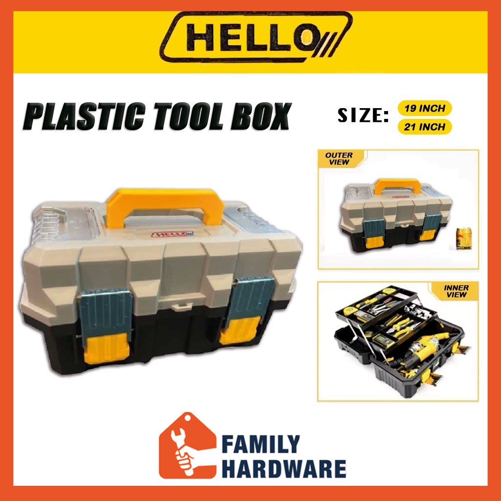 HELLO Super Durable Tool Box 19" 21" 2 Layer Tools Box Kotak Alat Hand ...