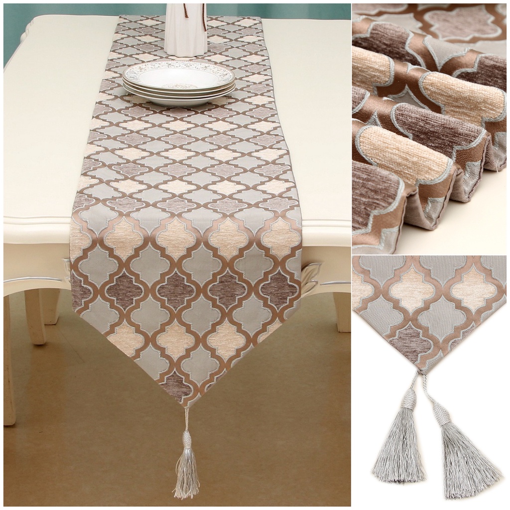 Geometry Luxury Jacquard Table Runner with Tassels Embroidered for ...