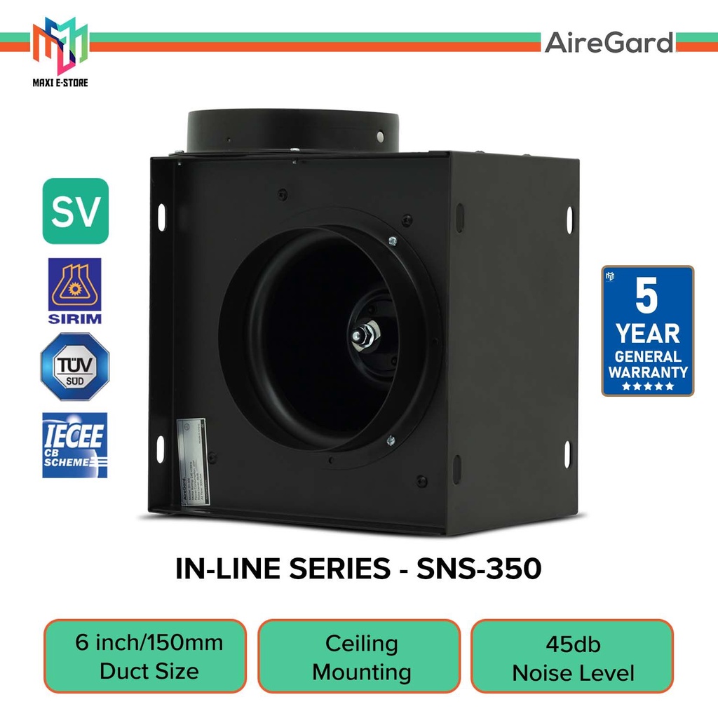 AireGard Ceiling Mount Ventilation / Exhaust Fan In-Line Series - SNS350 / SNS300 | SNS-350 SNS ...