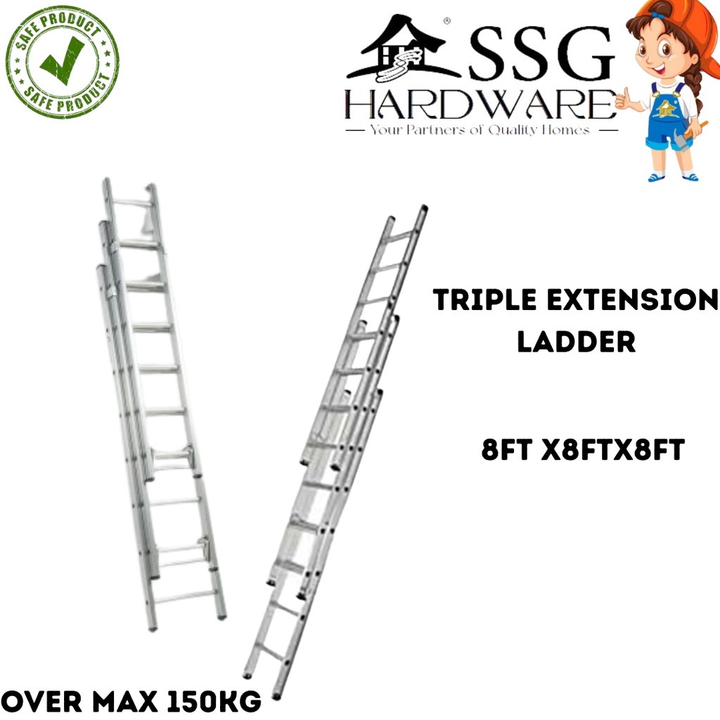 WORKER TRIPLE EXTENSION LADDER 8X8X8 / TANGGA ALUMINIUM / HIGH QUALITY ...