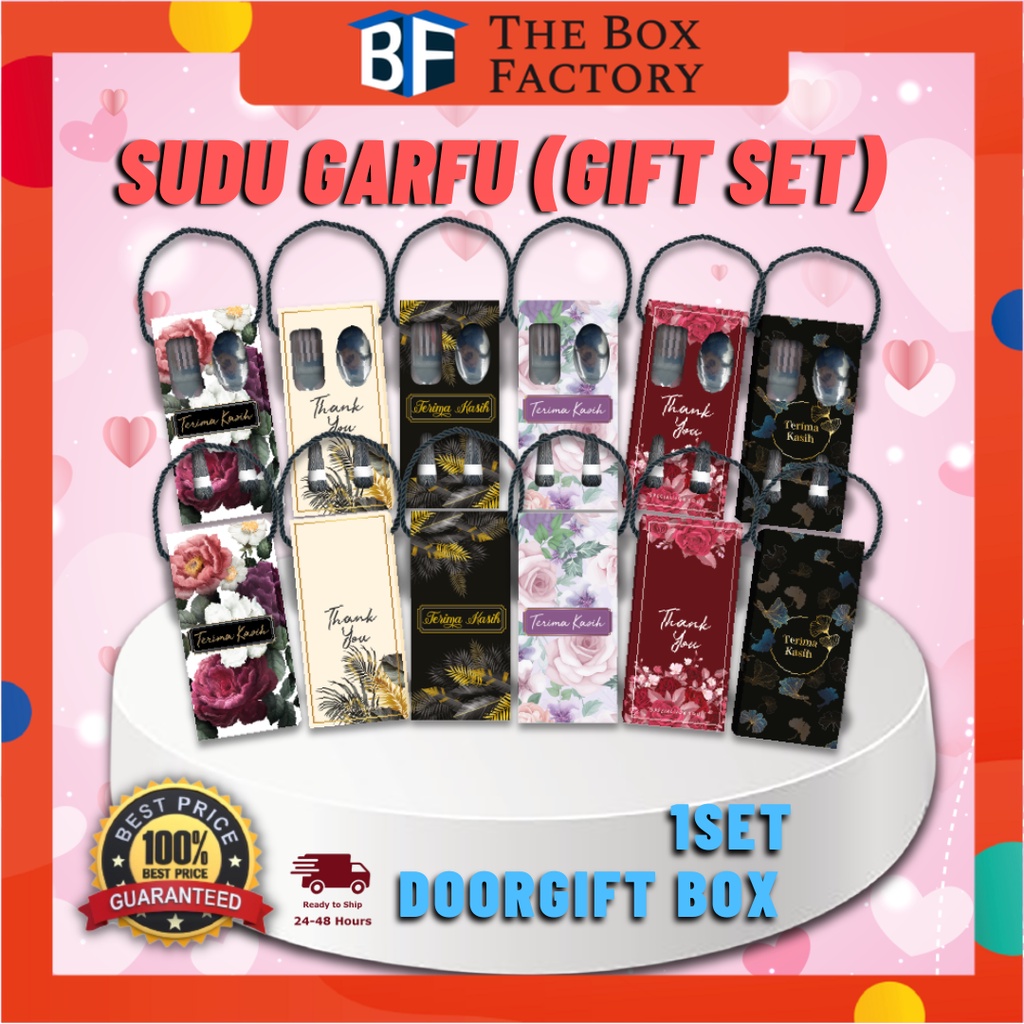 1SET PROMOSI Sudu Garpu Kotak Doorgift Sudu Garfu Set Goodies Box ...