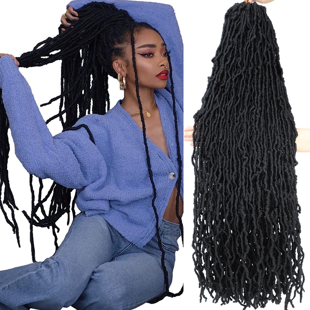 36 inch Long Curly Nu Locs Goddess Faux Locs Soft Dreadlocks Hair ...