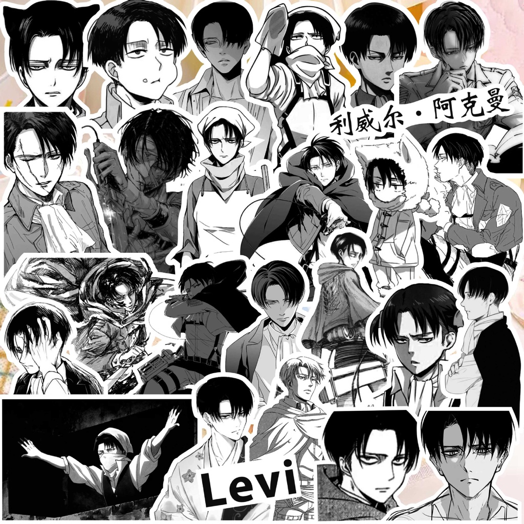 64Pcs/Set Attack on Titan - Levi·Ackerman . Classical Black & White ...