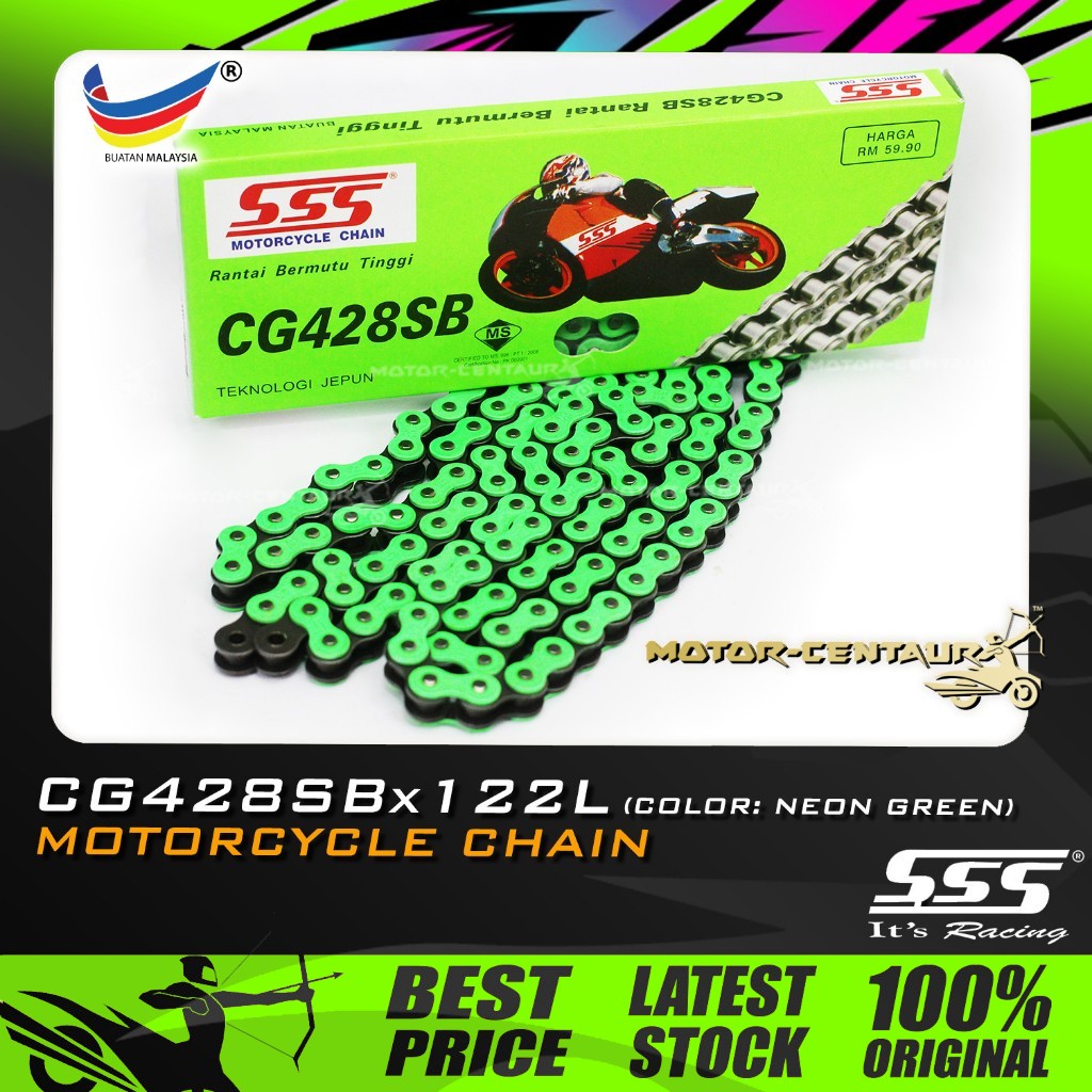 RANTAI MOTOSIKAL SSS CHAIN CG 428SB X 122L GREEN PLATED (OUTER LAYERS ...