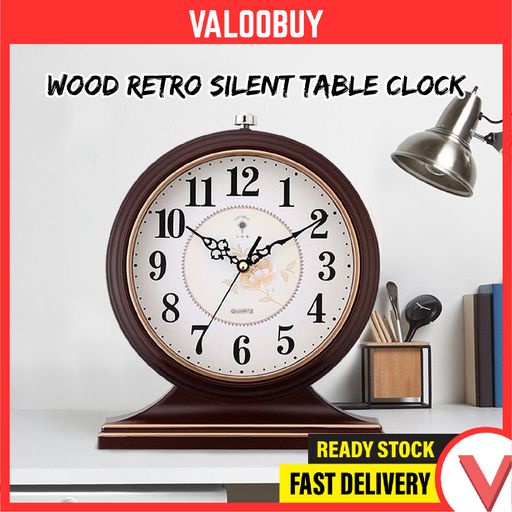 12 inch A0090 Wood Retro Solid Silent Table Clock Creative Retro Modern ...
