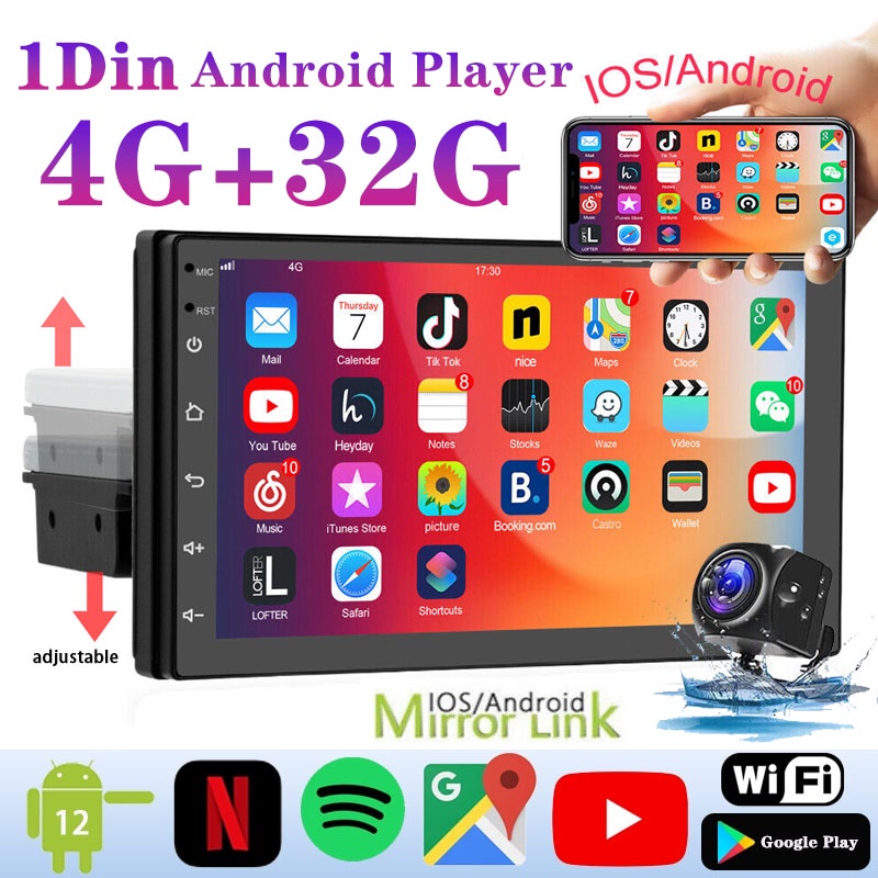 1din Android 12 Radio 7/9/10 INCH Android Player Universal Touch Screen ...